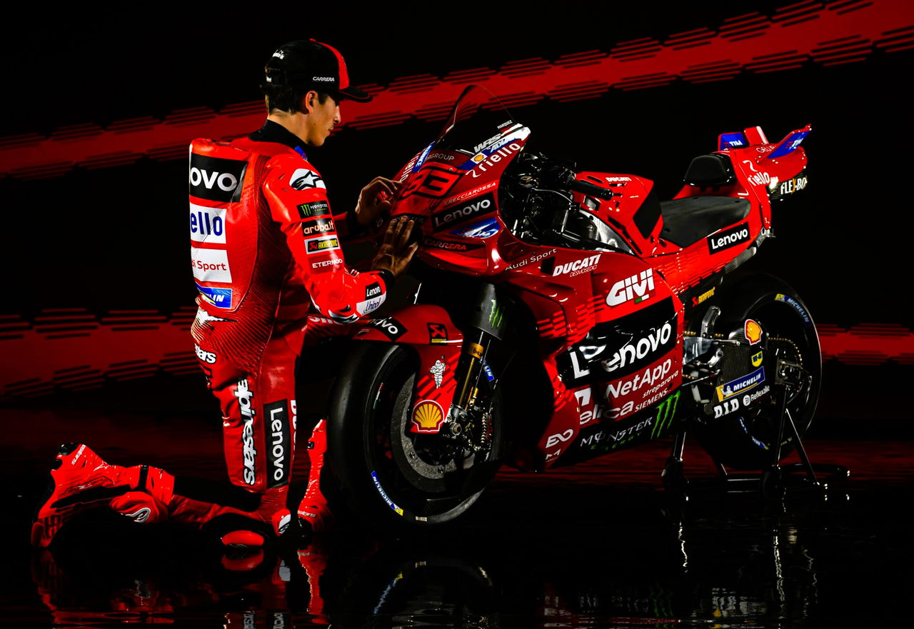 FIRST LOOK: Marc Marquez, Francesco Bagnaia present 2025 Ducati MotoGP livery | Crash.net
